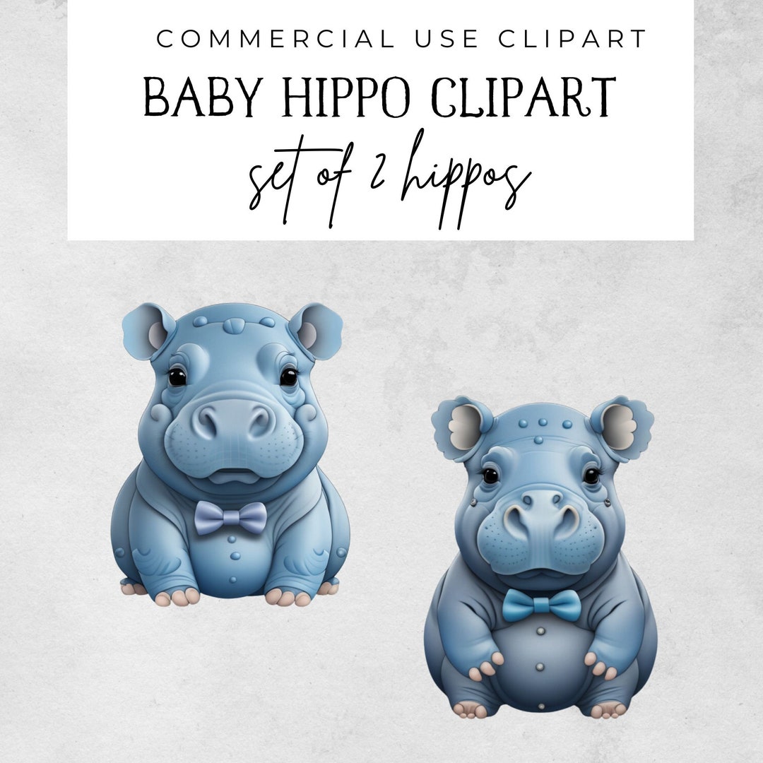 Cute Baby Hippo Clipart Blue Hippo Png Little Animal - Etsy