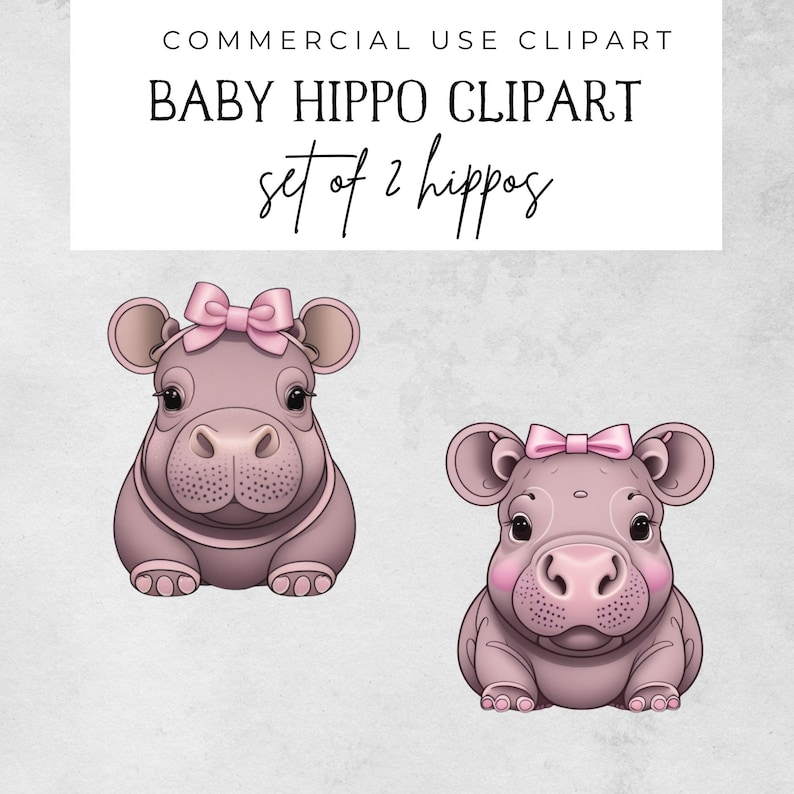 Cute Baby Hippo Clipart Pink Hippo Png Little Animal - Etsy