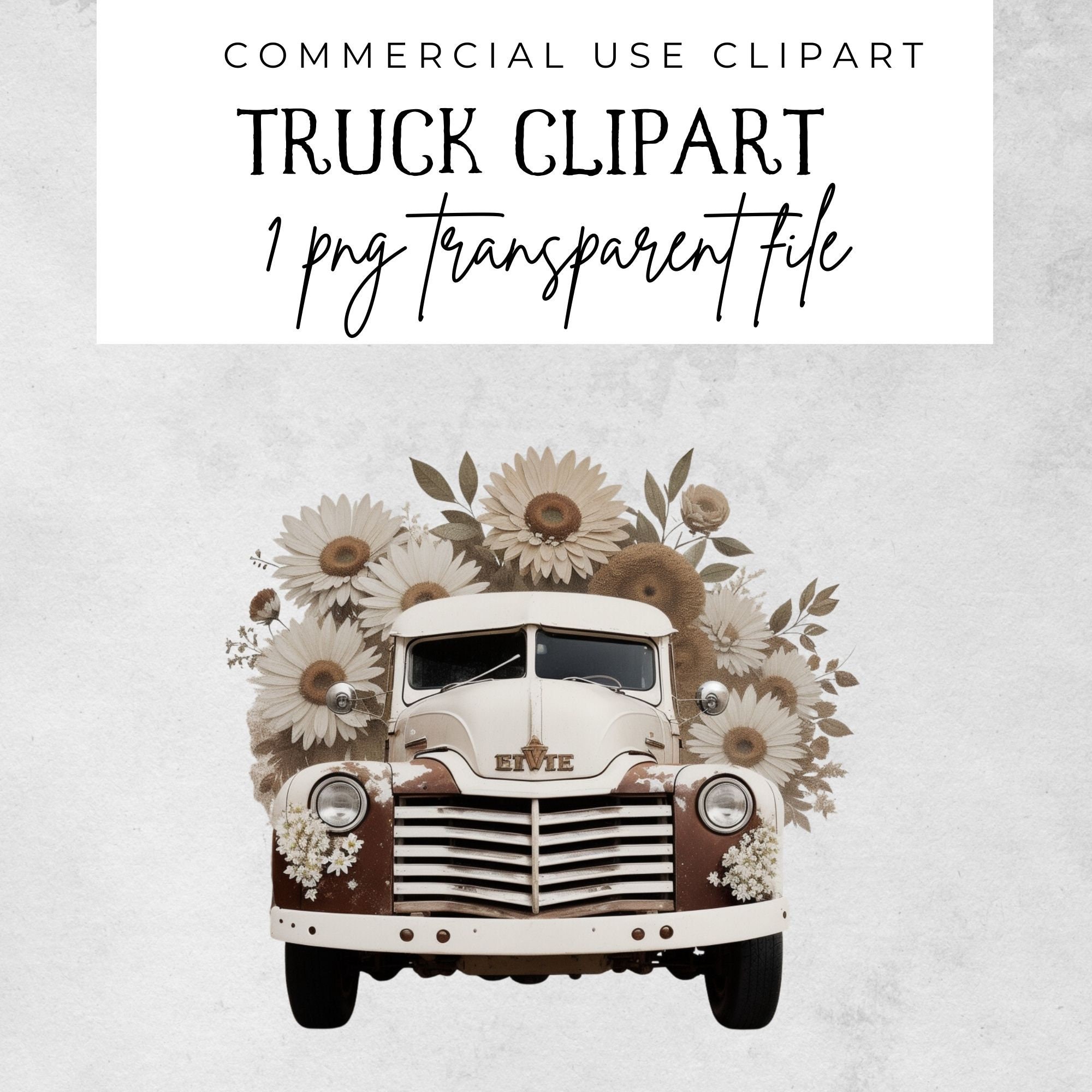 Pickup Truck Clipart Daisy Truck Vintage Farm Truck - Etsy