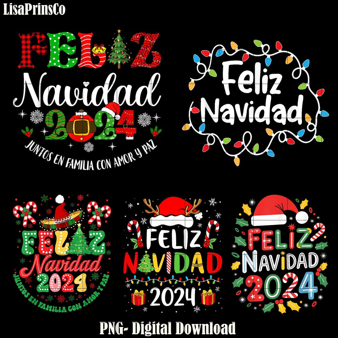 5 Archivos Feliz Navidad 2024 PNG Bundle, Navidad Española Png, Luces ...