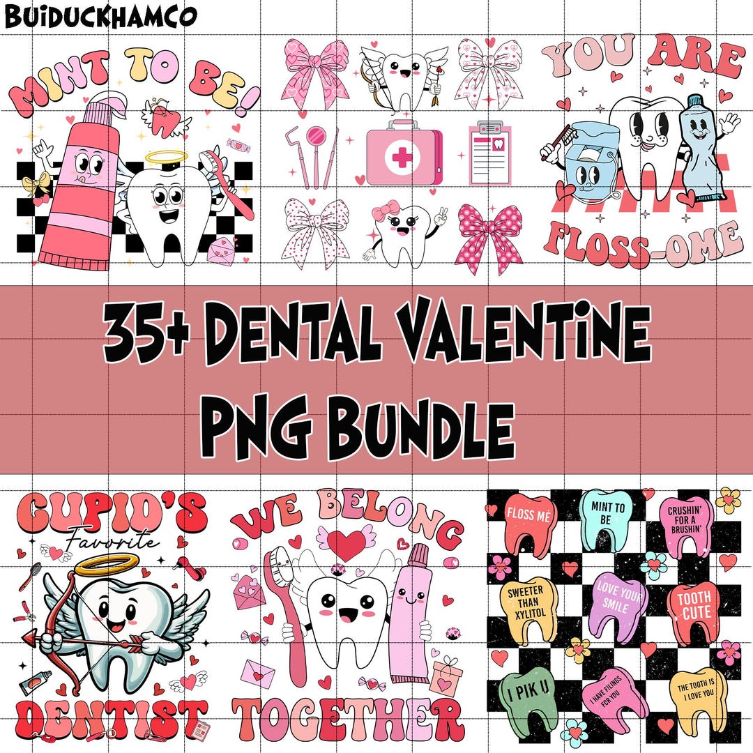 Dental Valentine Png Bundle, Valentine's Day Dental Love Png, Valentine ...