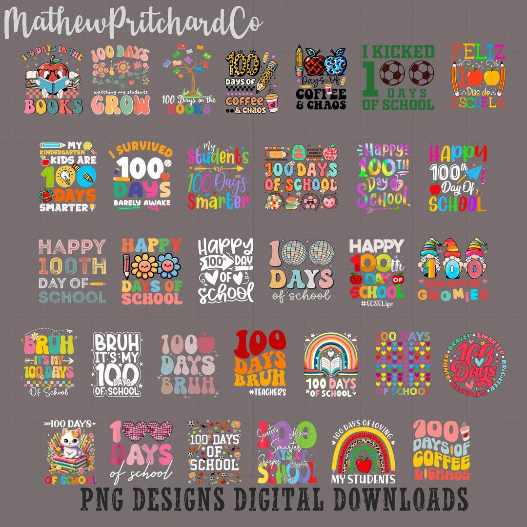 30+ 100 Days of School Png Bundle, Back to School Png, Happy 100 Days ...