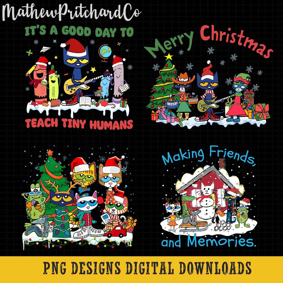 4 Pete the Cat Christmas Png Bundle, Pete the Cat Making Friends and ...