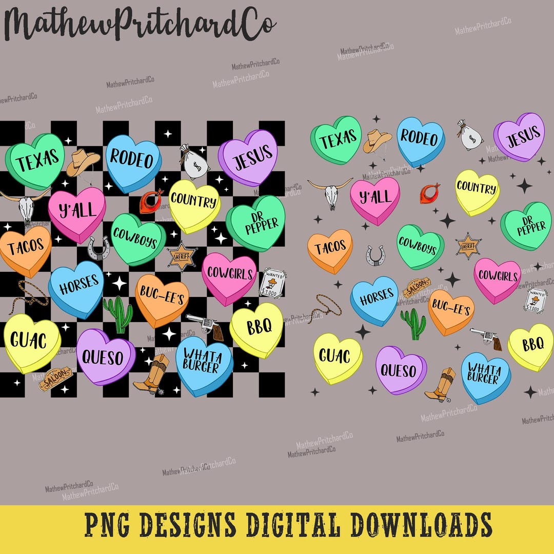 Texas Conversation Hearts PNG, Hearts in Shape of Texas With Fun Texas ...