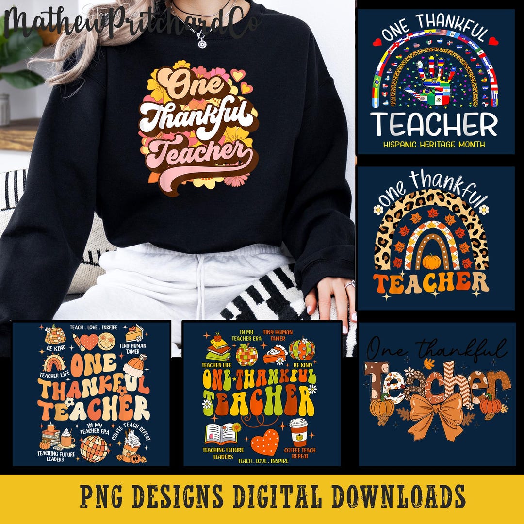 5 One Thankful Teacher Png Bundle, Teacher Thanksgiving Png, Grateful ...
