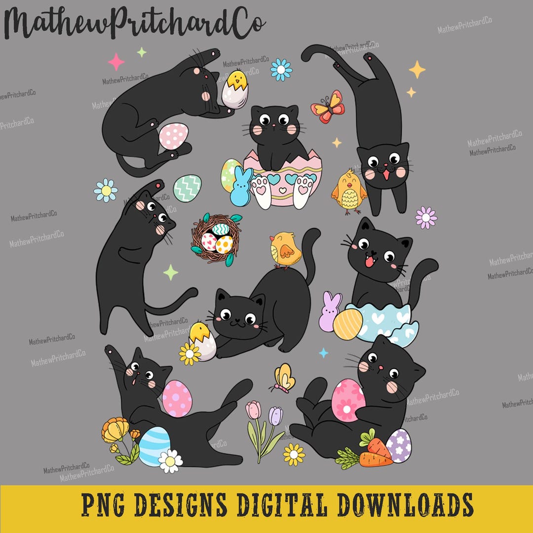 Black Cat Easter Png, Easter Png, Retro Easter Png, Cute Black Cat Png ...