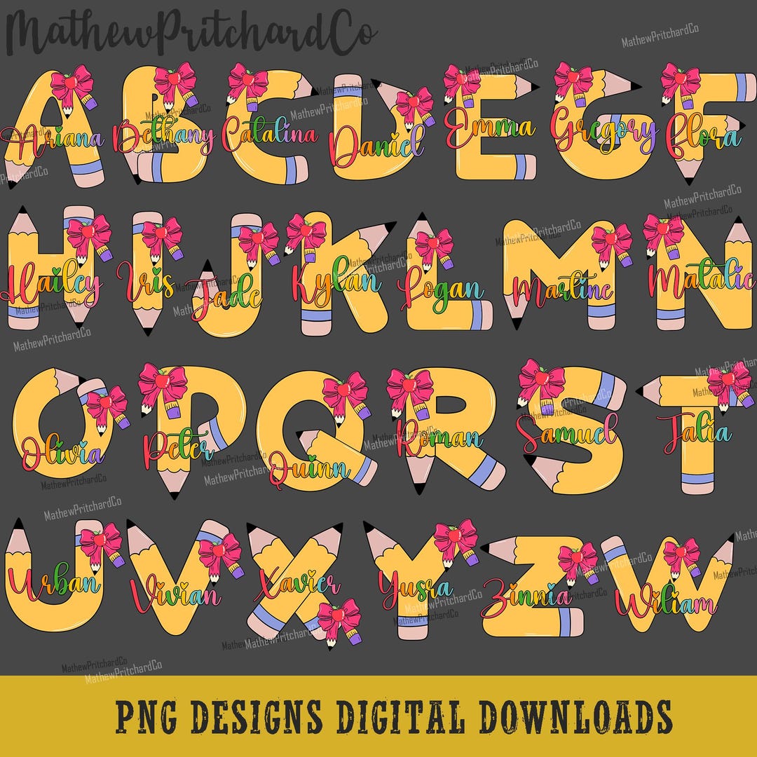 26+ Personalization Alphabet Png Bundle, Coquette Bow Pencil Custom ...
