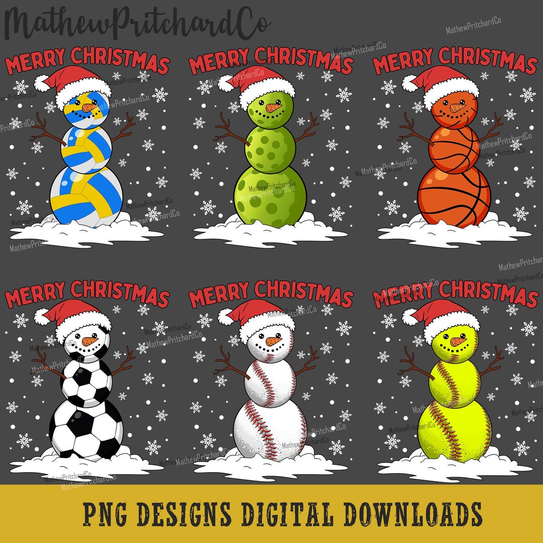 6 Merry Christmas Sport Snowman Png Bundle, Baseball Basketball ...