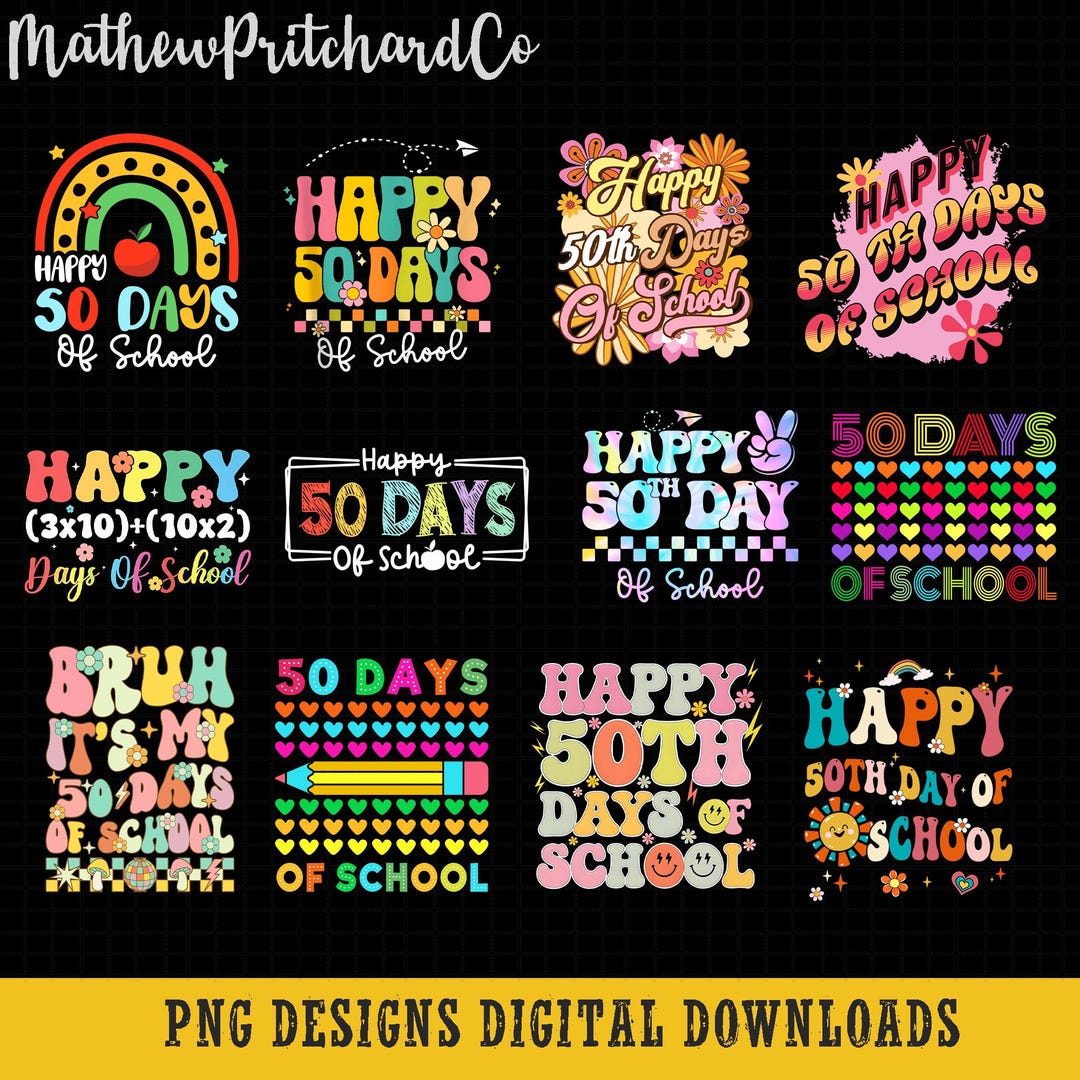 12 50 Days of School Png Bundle, Happy 50th Day Png, Teacher Students ...