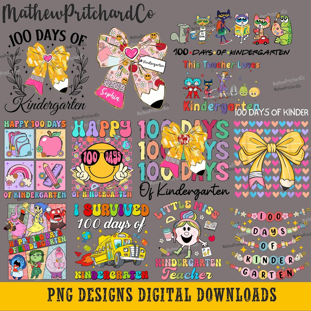 12 100 Days of Kindergarten Png Bundle, Kindergarten Png, 100th Day of ...