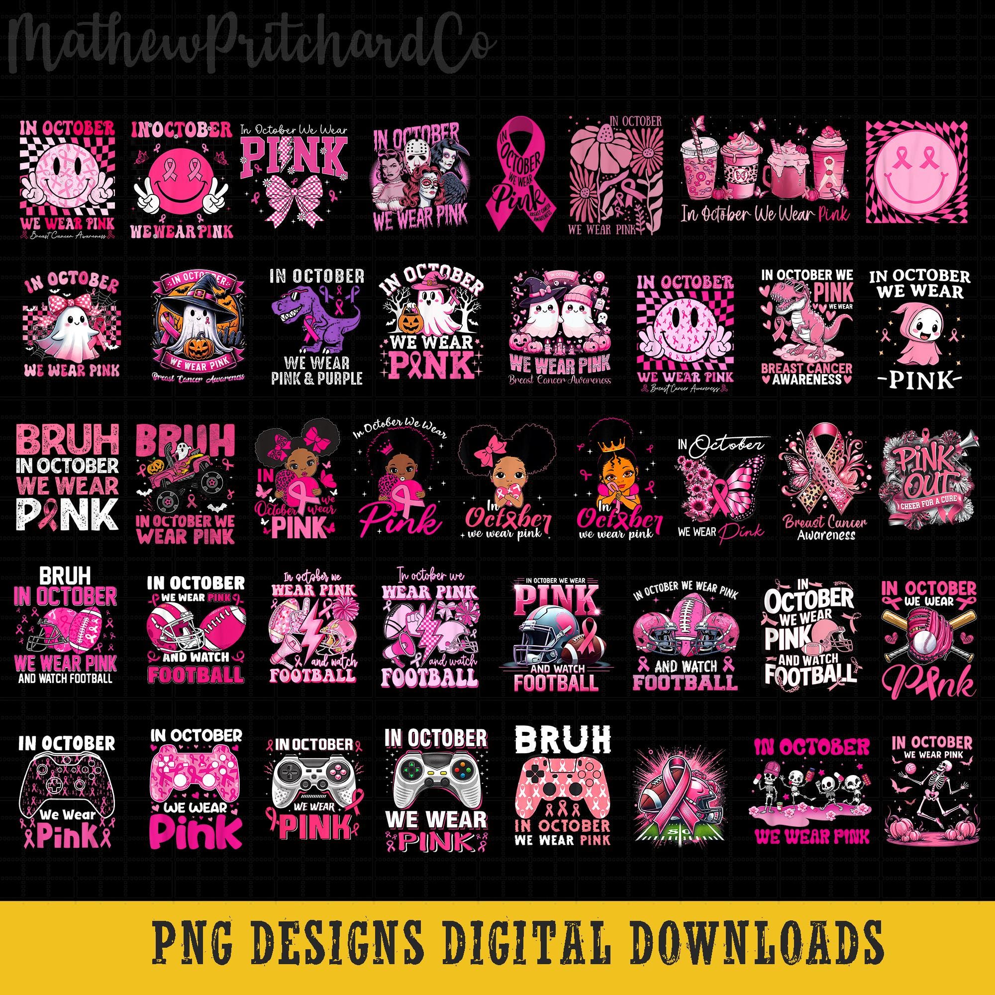 50 in October We Wear Pink Png Bundle, Horror Movie Pink Png, Pink ...