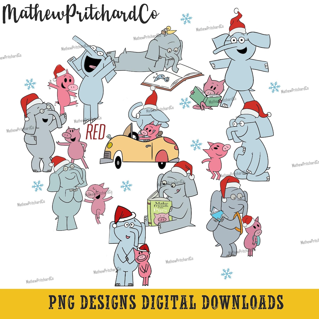 Piggie and Elephant Christmas Png, Gift for Kids, Cute Book Characters ...