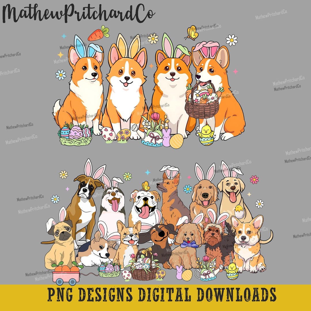Easter Dog PNG, Watercolor Easter Dog Bunny Ears, Doodle Mom Coquette ...