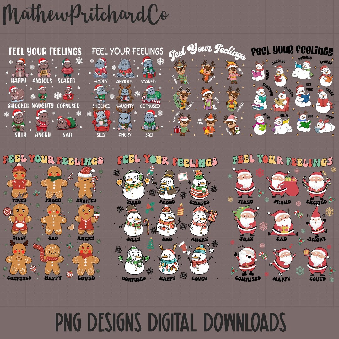 5 Feel Your Feelings Christmas Png Bundle, Cute Kids, Adorable Holiday ...