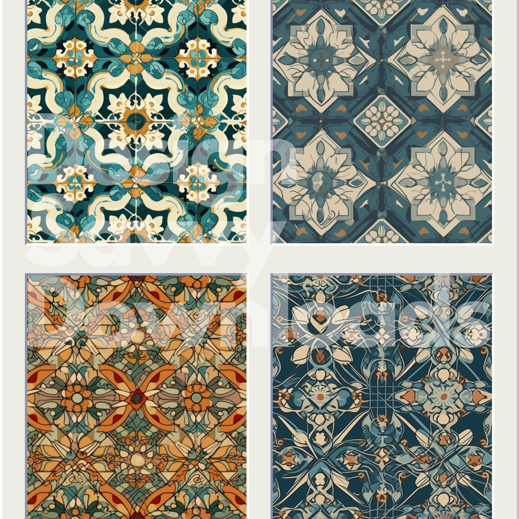 8 Mosaic Tile Seamless Patterns - 300 DPI, 3600x3600 Pixels, 12"x12" - Etsy