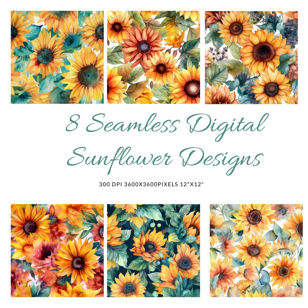 8 Sunflower Seamless Patterns - 300 DPI, 3600x3600 Pixels - Etsy
