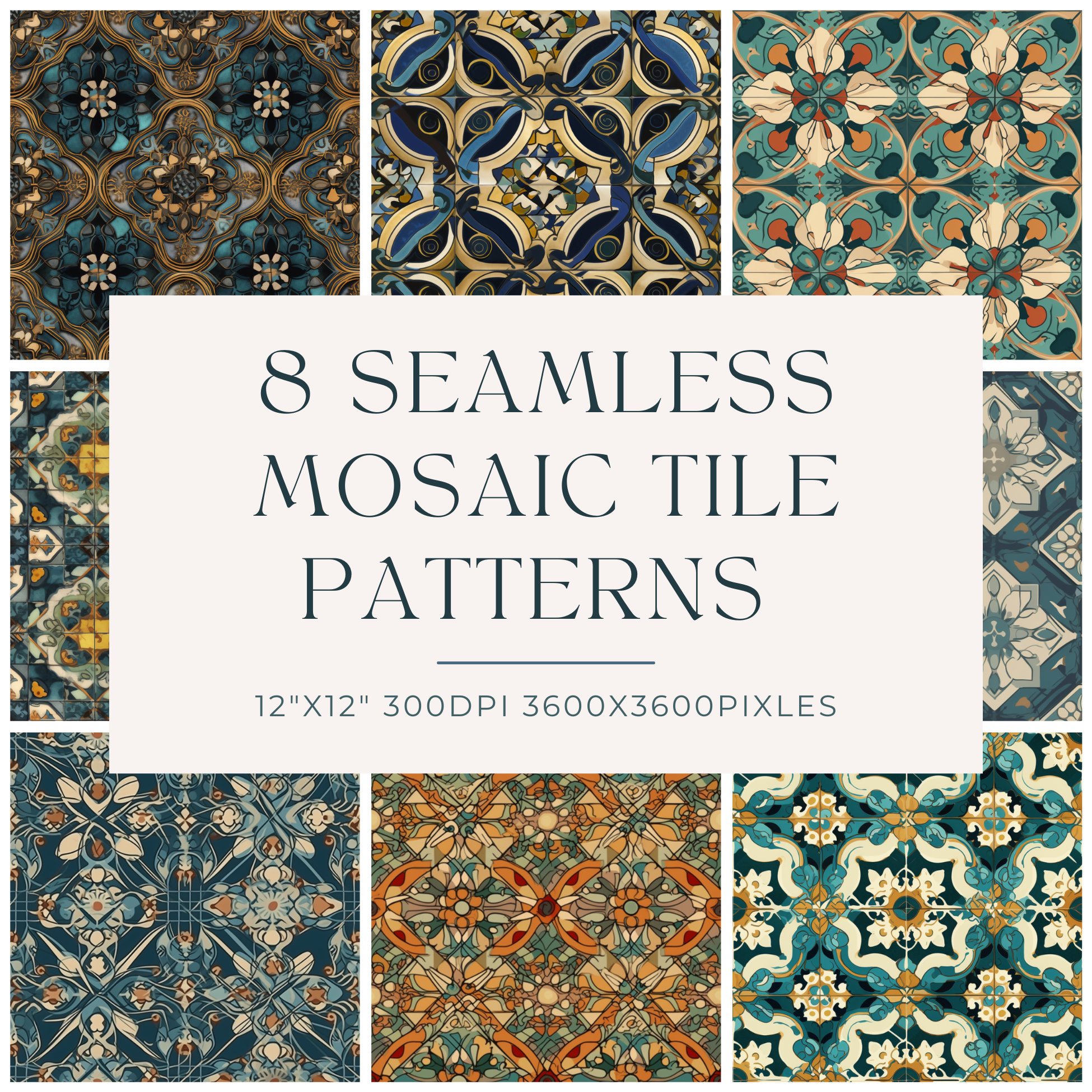 8 Mosaic Tile Seamless Patterns 300 DPI 3600x3600 Pixels - Etsy