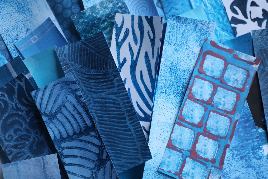 40 Hand Printed Blue Strips: Art Collage, Junk Journal - Etsy