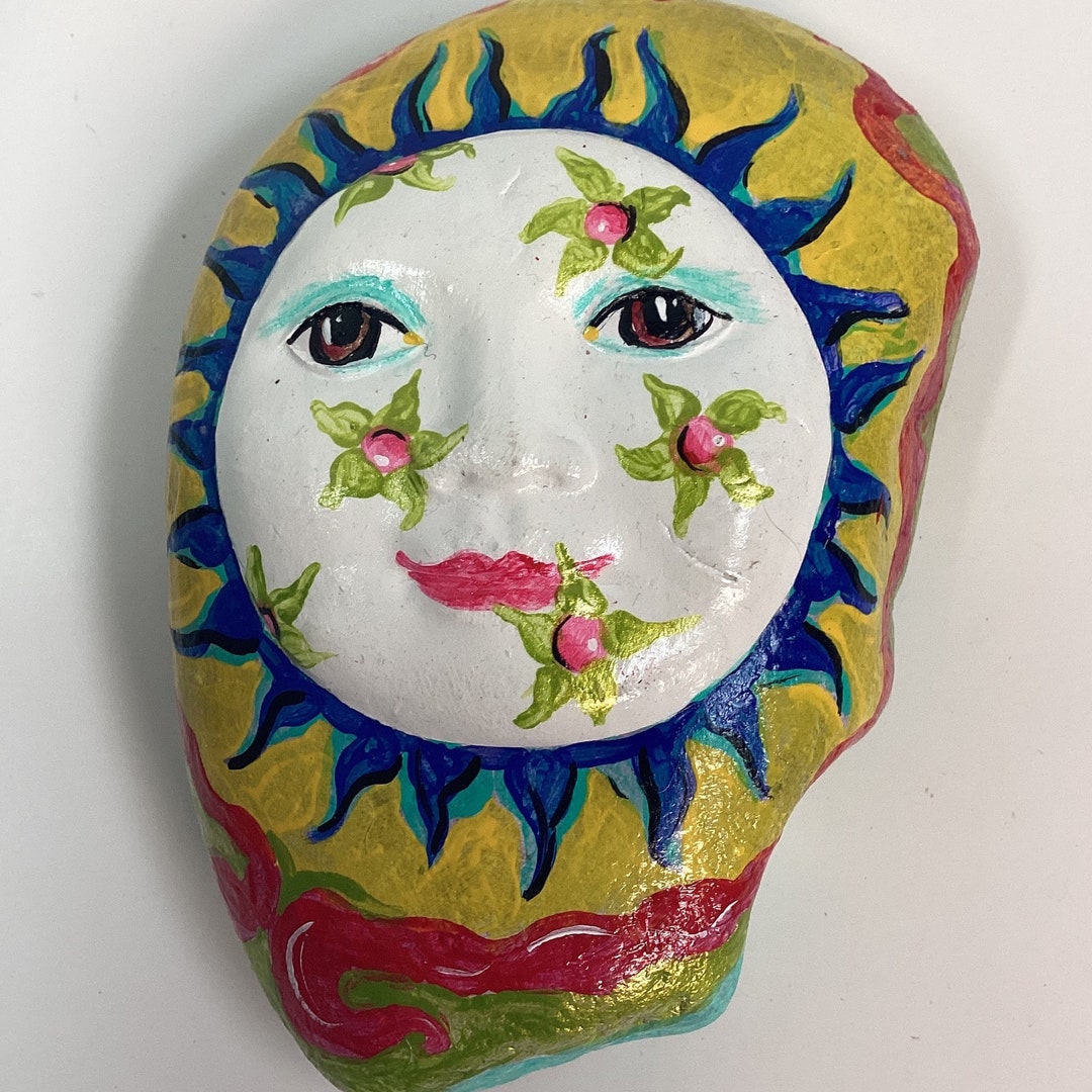 3D Painted Sun Face Rock - Etsy