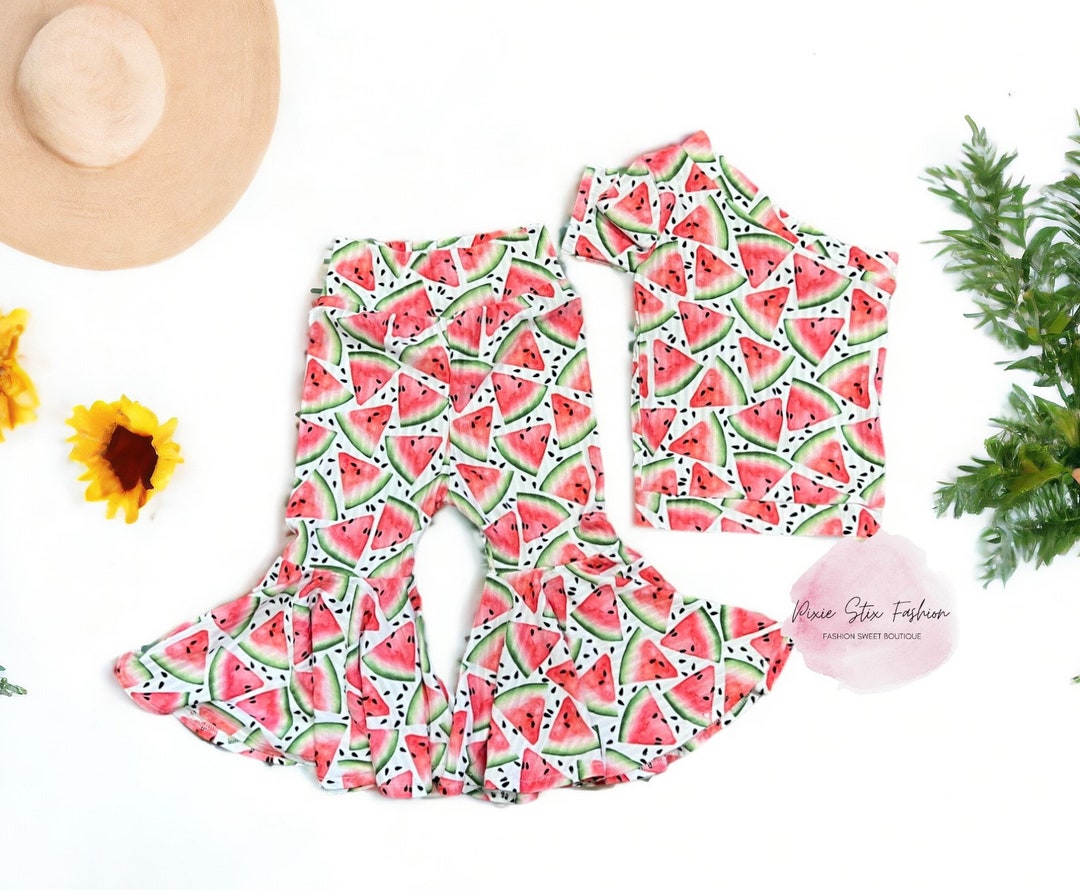 Watermelon Bell Bottoms With One Shoulder Halter Top/watermelon ...