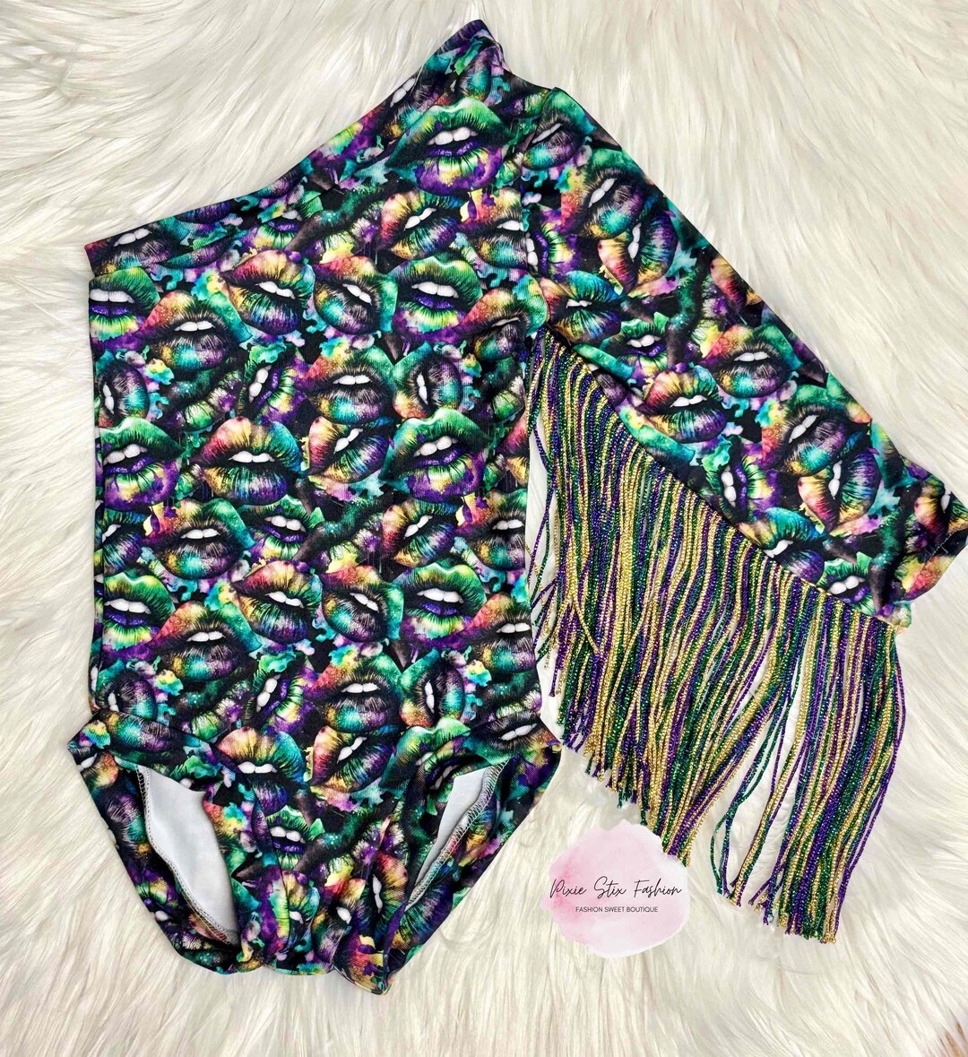 Mardi Gras Fringed One Shoulder Leotard/baby Girl Romper/fringed Mardi ...