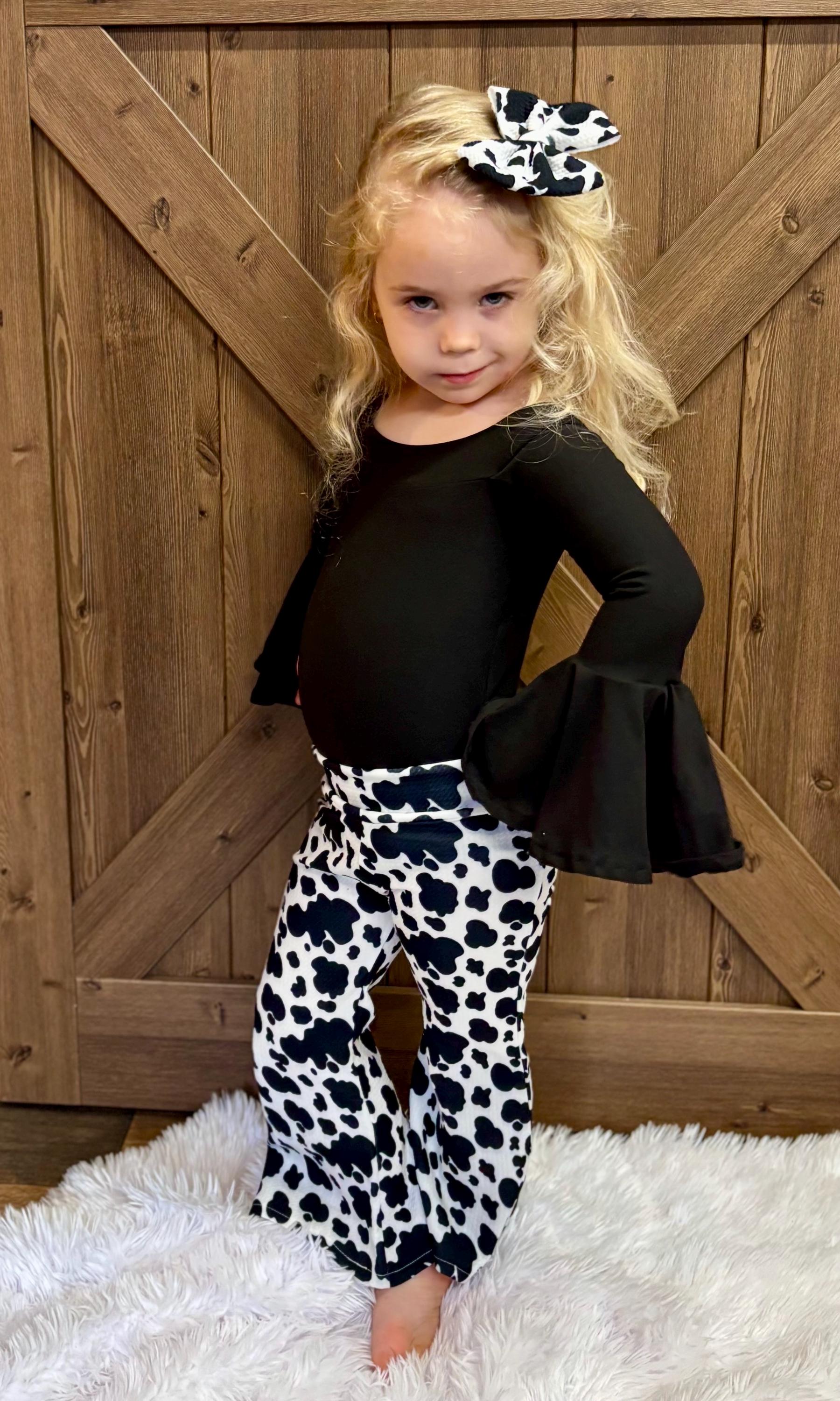 Baby Girl Cow Print Bell Bottoms/ Flare Leg Bell Bottoms/baby Girl Bell ...