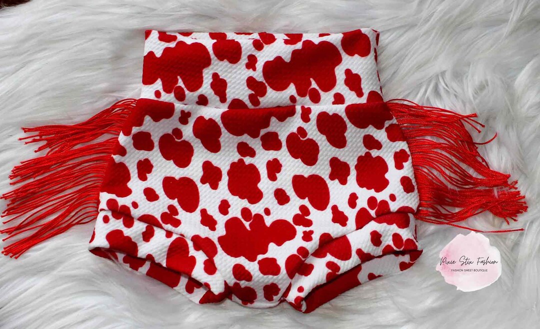 Red Fringe Cow Print Bummies, Baby Bummie Set, Cow Print, Cow Girl ...