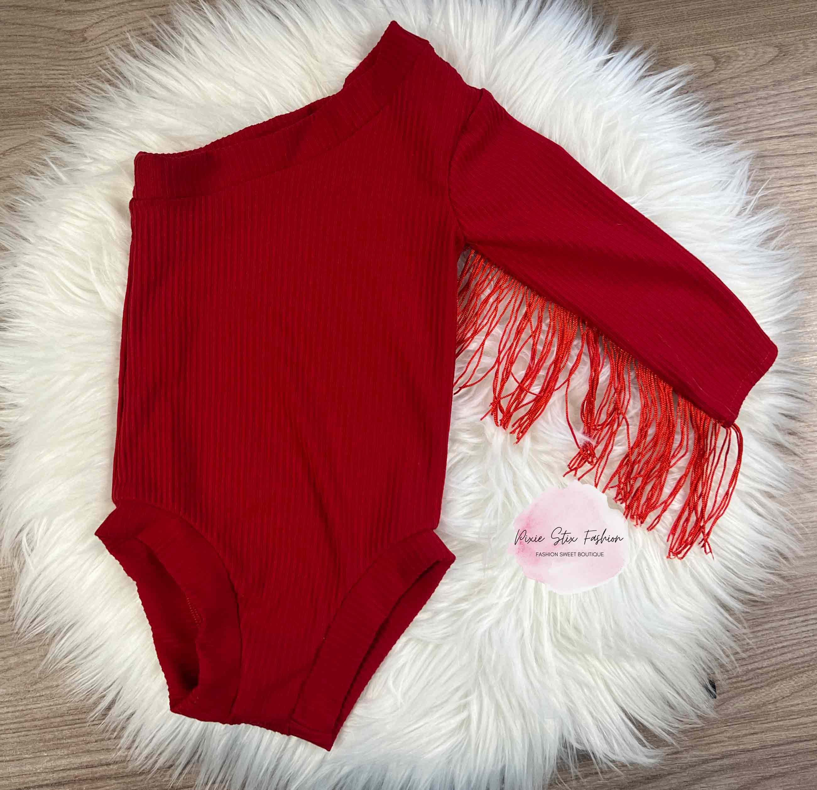 Red One Shoulder Fringed Leotard/baby Girl Leotard/red Bodysuit/red ...
