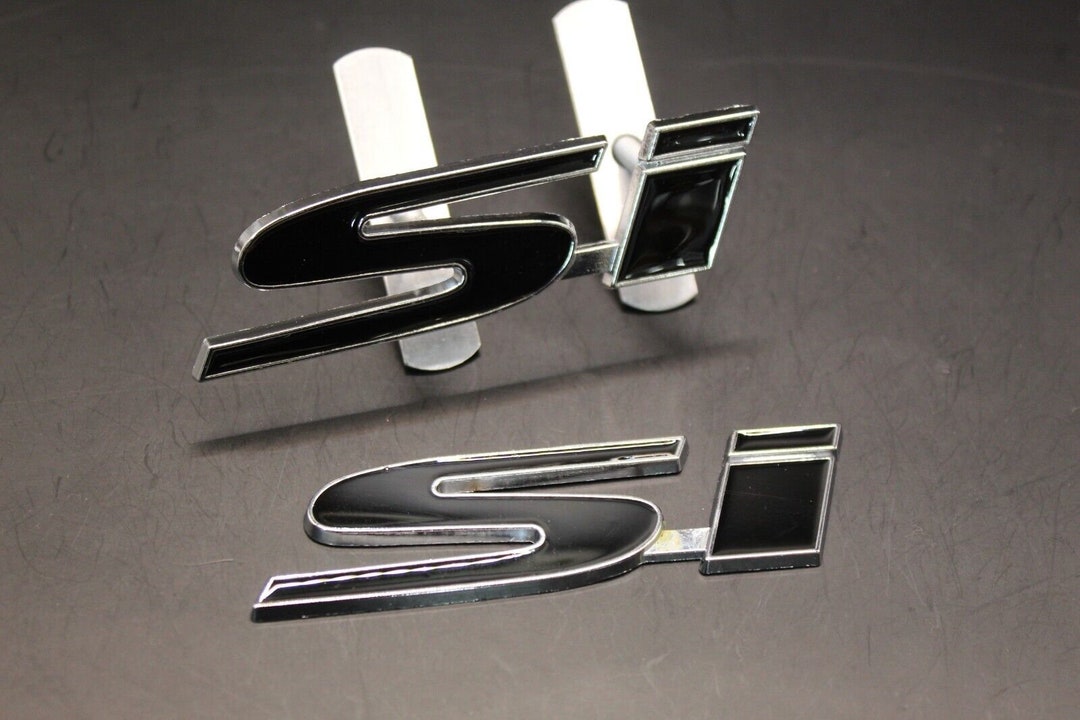 Black/chrome Silver Si Front Grille & Rear Boot Badge Set Kit for Honda ...