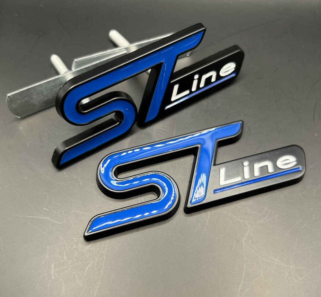 Front Grille & Rear Boot ST Line Badge Set for Ford Letters Emblem Blue ...