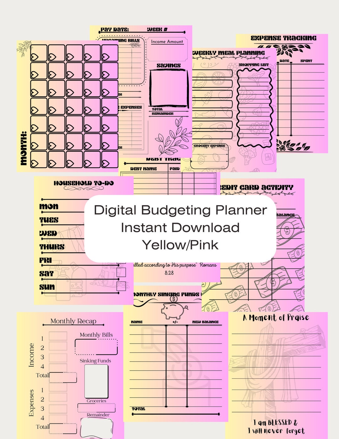 Printable Budgeting Planner Bundle Yellow/pink Instant Download Digital ...