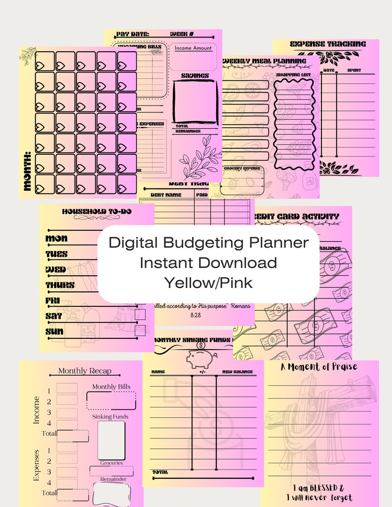 Printable Budgeting Planner Bundle Yellow/pink Instant Download Digital ...