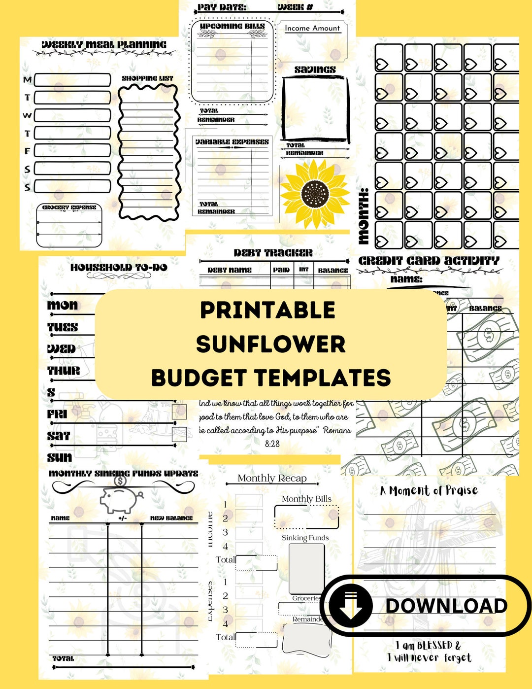 Printable Budget Planner Templates, Sunflower, Instant Download, Budget ...