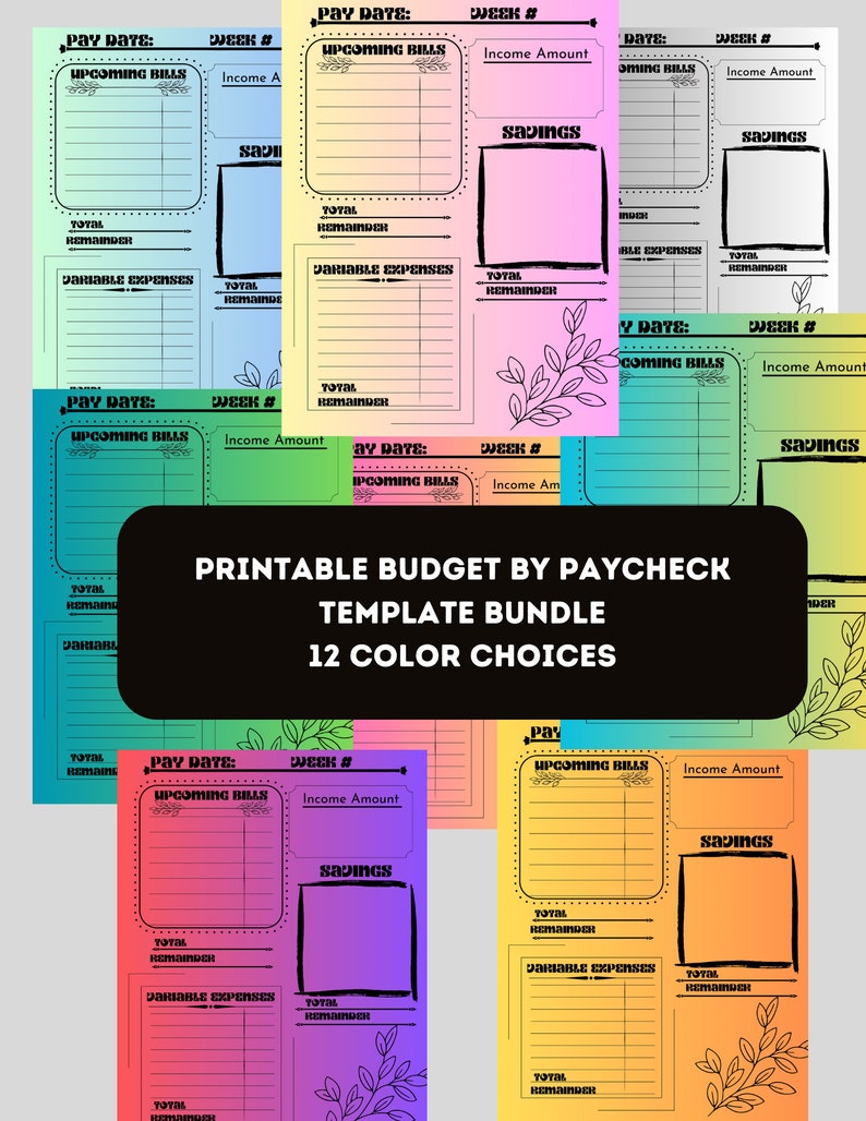Printable Budget by Paycheck Template, Instant Download, Multicolor ...