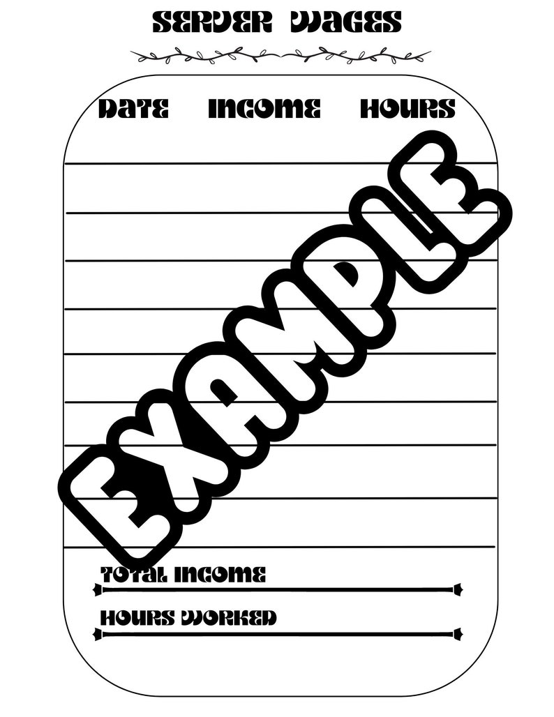 Printable Server Wage Income Tracker Template Instant Download Digital ...