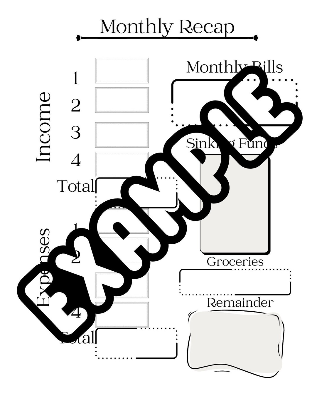 Printable Monthly Recap of Income Budgeting Expenses Savings Template ...