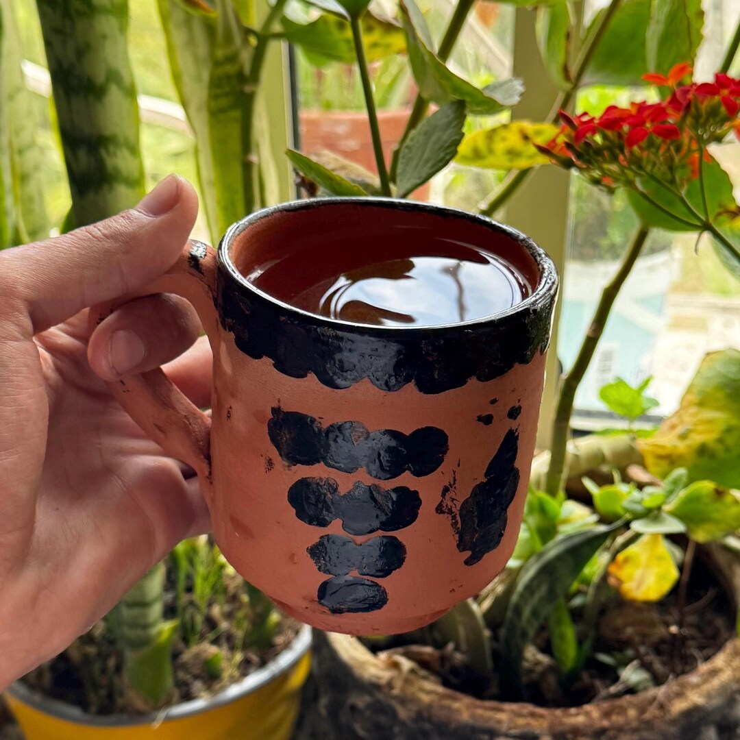 2 Handmade Moroccan Mugs: Rustic Terracotta Cups With Black Pattern - Etsy