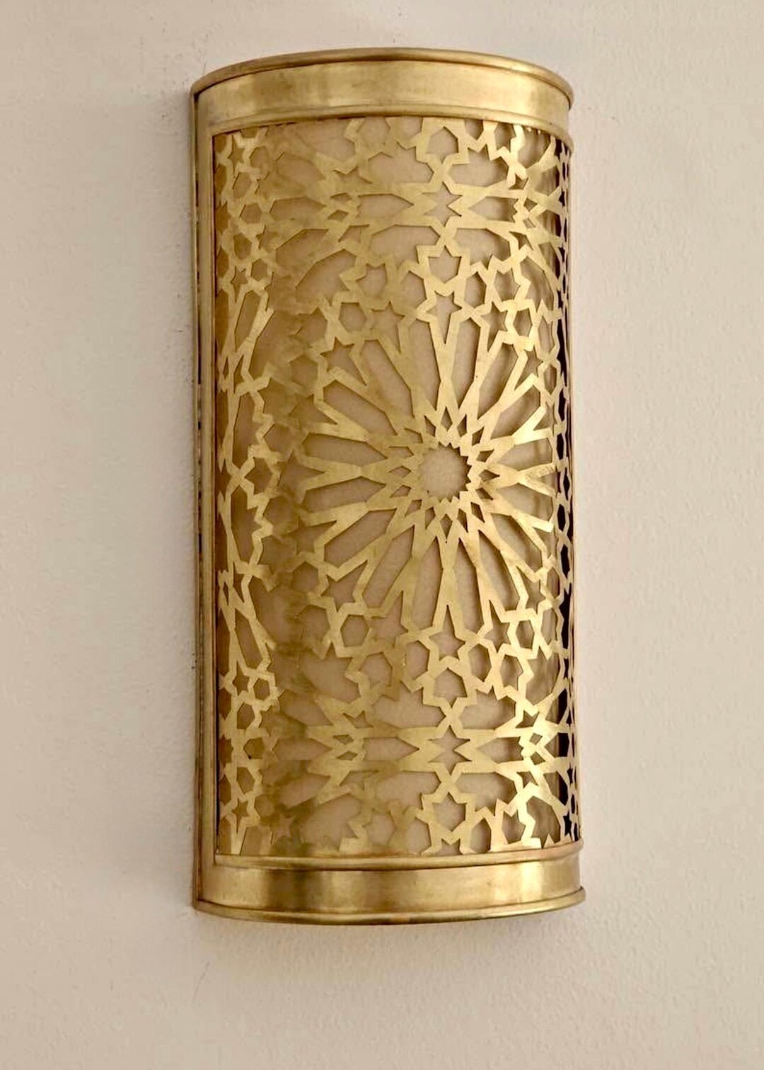 Handmade Moroccan Brass Wall Sconce: Hand-carved Copper Applique (30x13 ...