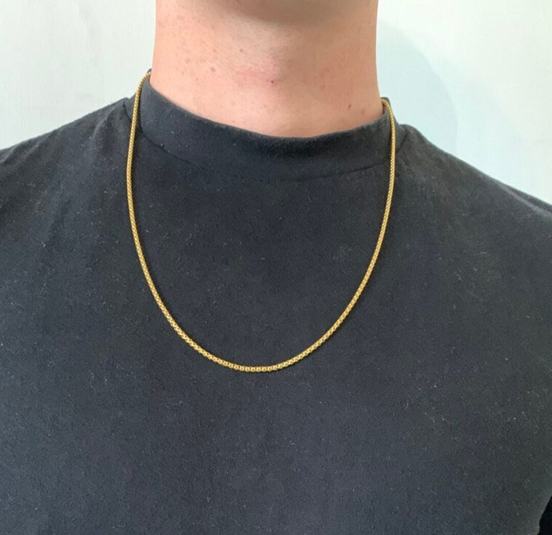 Mens Gold Chain Necklace , Gold Box Chain , Gold Plated Box Chain ...