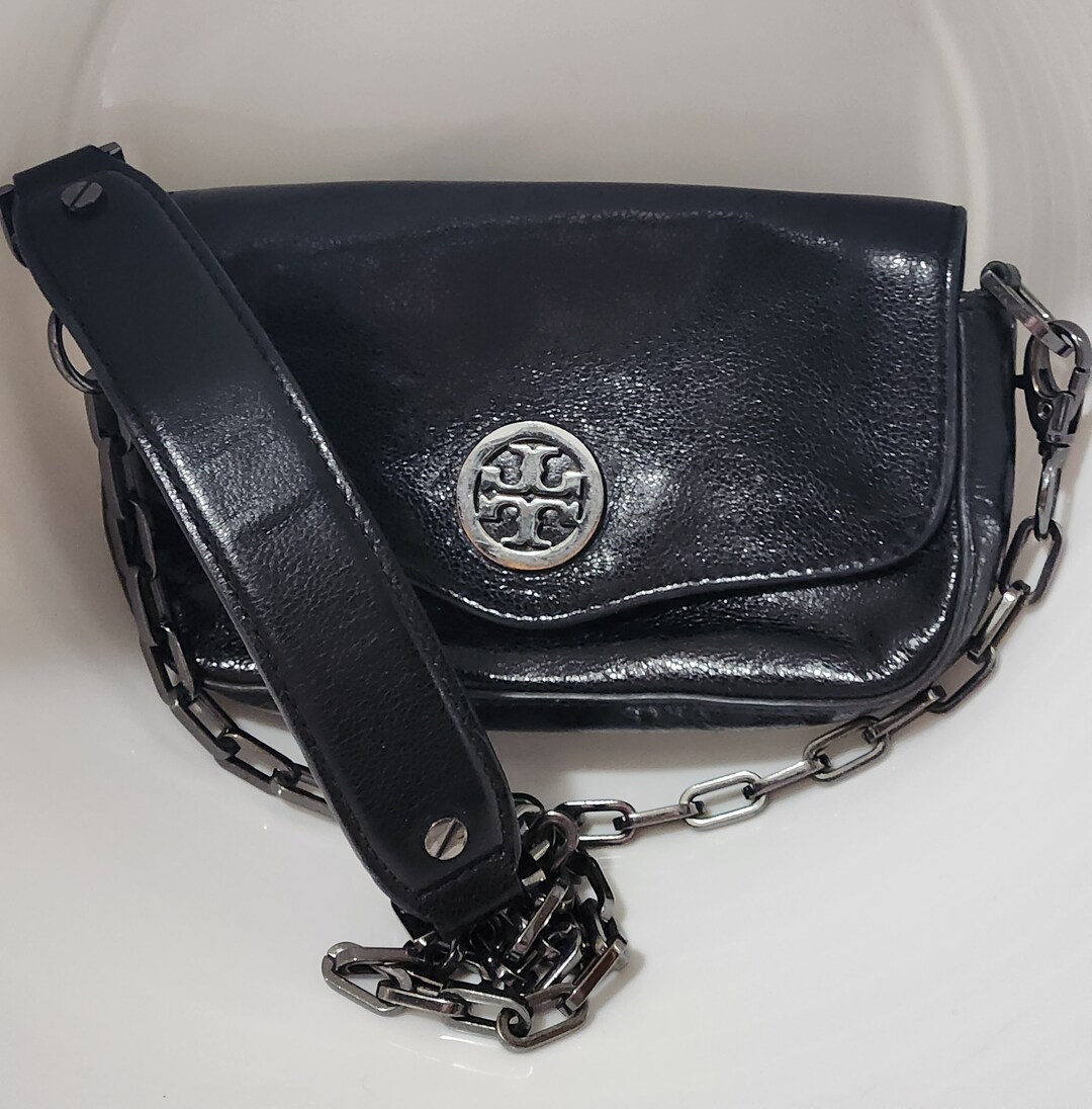 Tory Burch Leather Chains Black Crossbody Bag Gothic Medieval Hippie ...