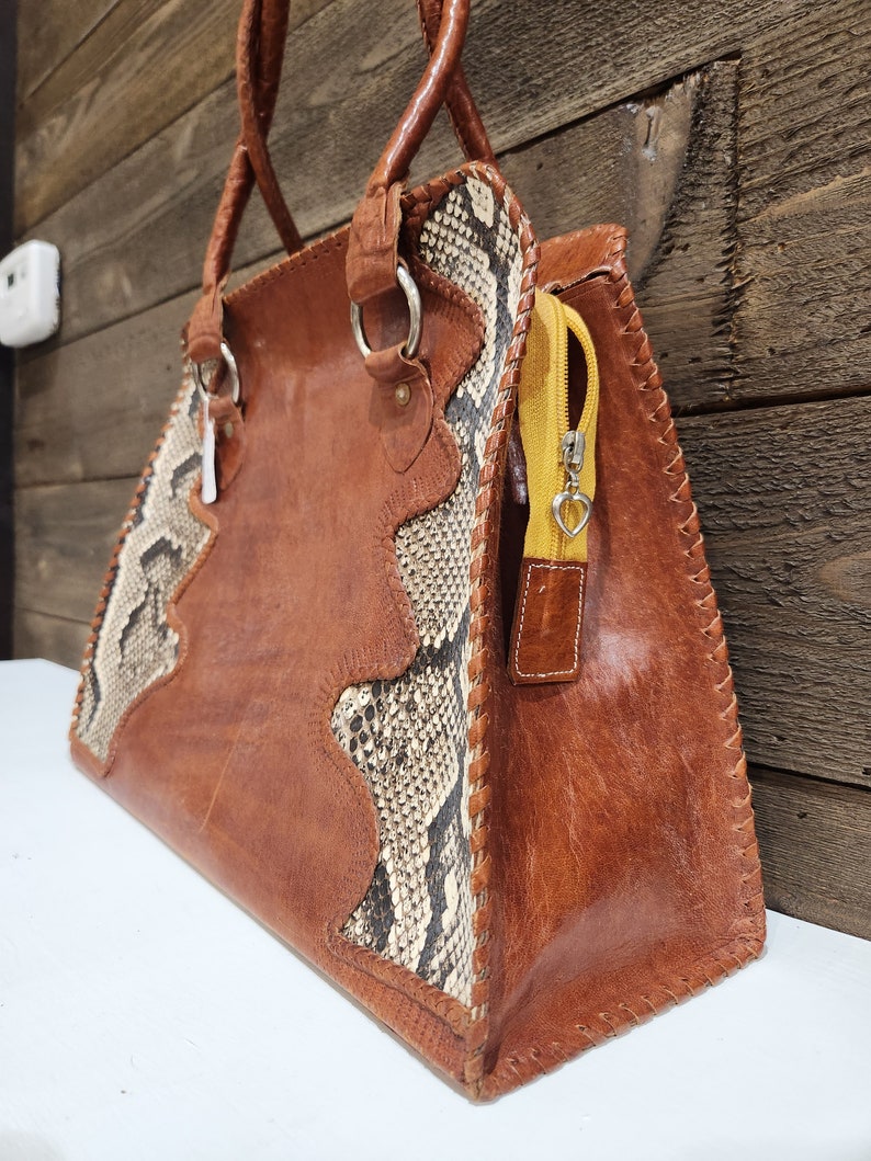 Handmade Leather Snakeskin Top Handle Over the Sholder Satchel Purse ...