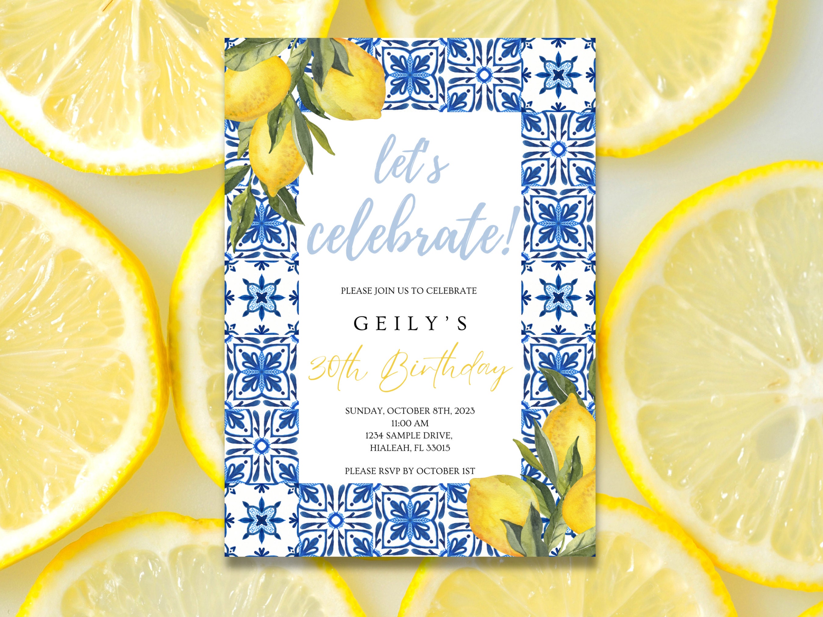 Italian Positano Birthday Invitation | Blue Tiles and Lemons Birthday ...