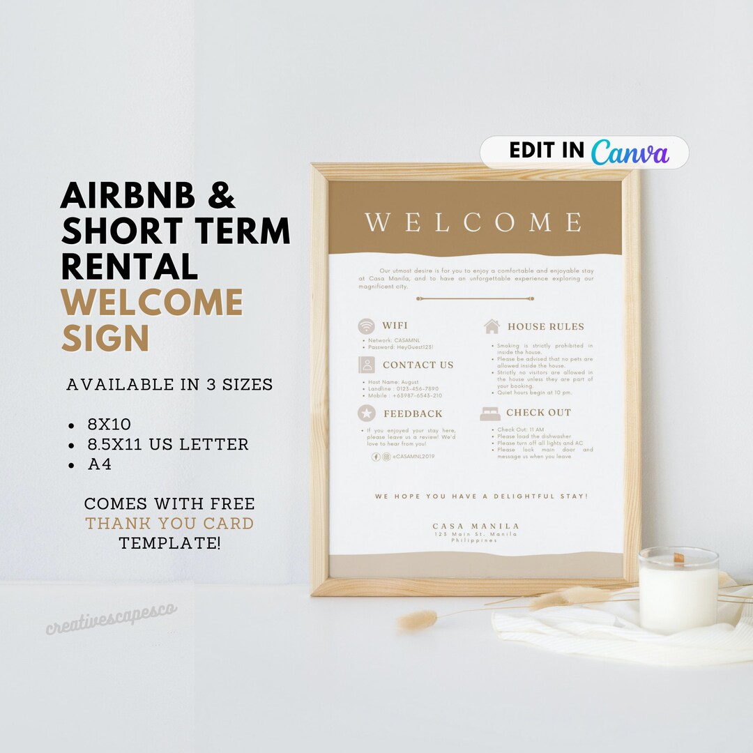 Simple Welcome Sign Template Minimalist Airnbnb Welcome Sign Poster ...