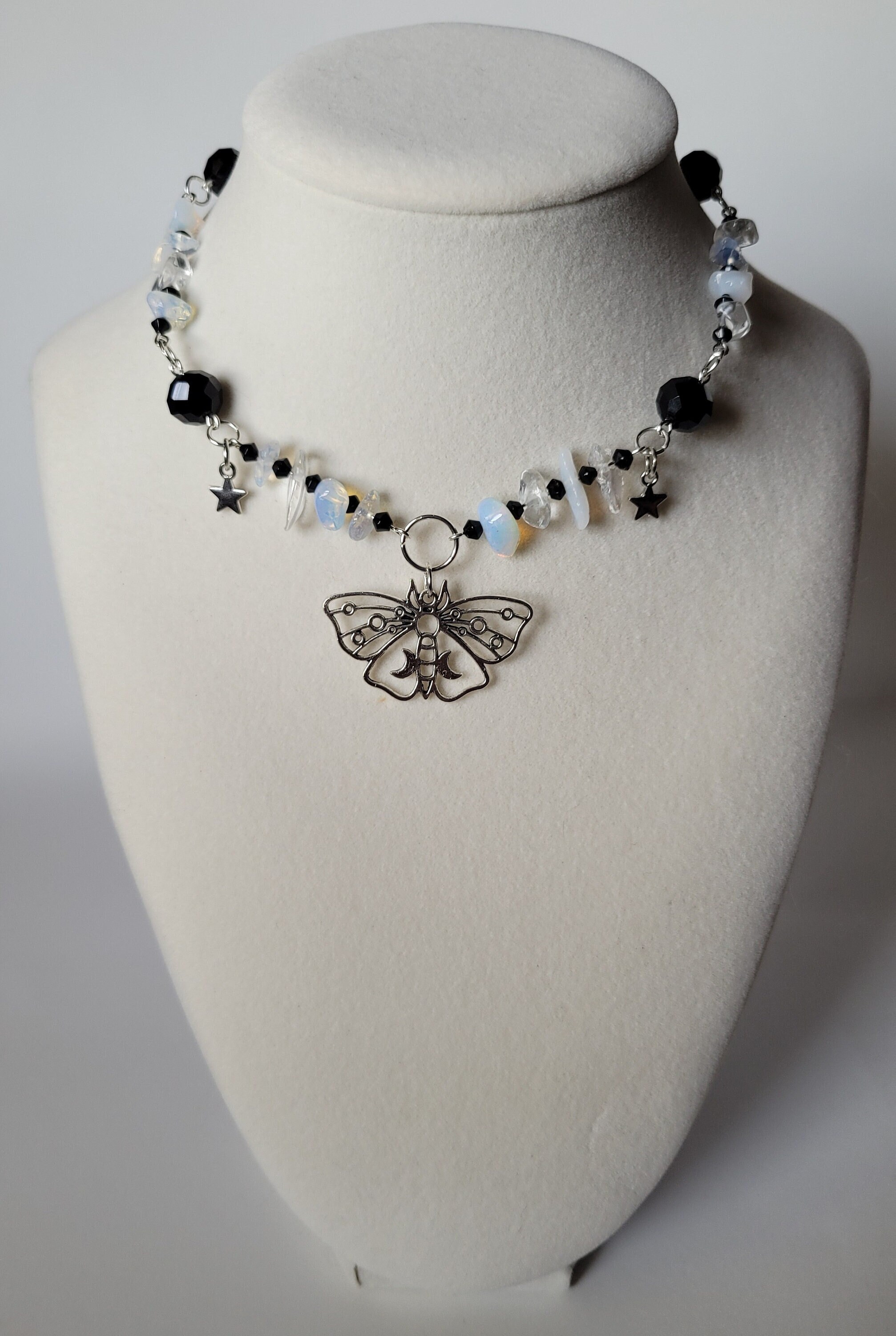 Black and White Handmade Silver Moth Necklace - Etsy