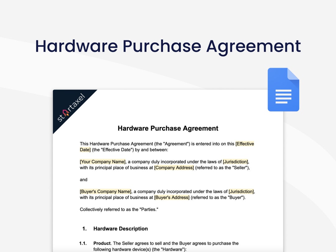 Hardware Purchase Agreement Template - Etsy