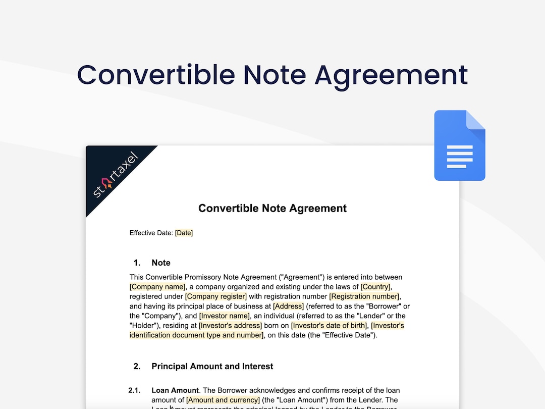 Convertible Note Agreement Template - Etsy
