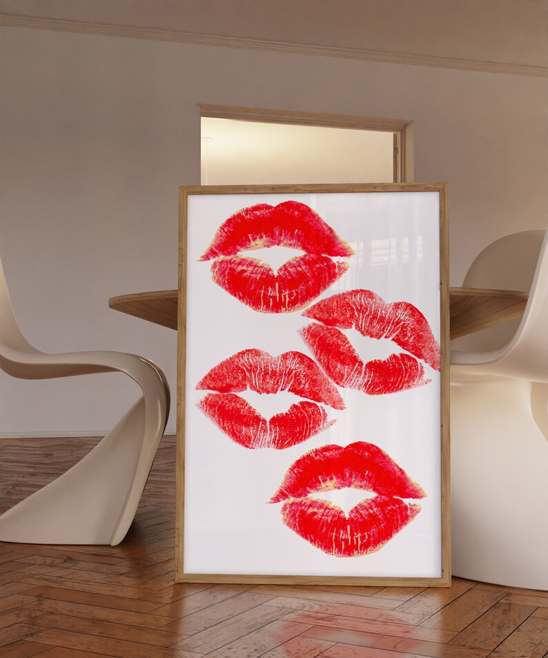 Retro Kiss Poster Vintage, Retro Lips Print Wall Art Love Poster, Lips ...