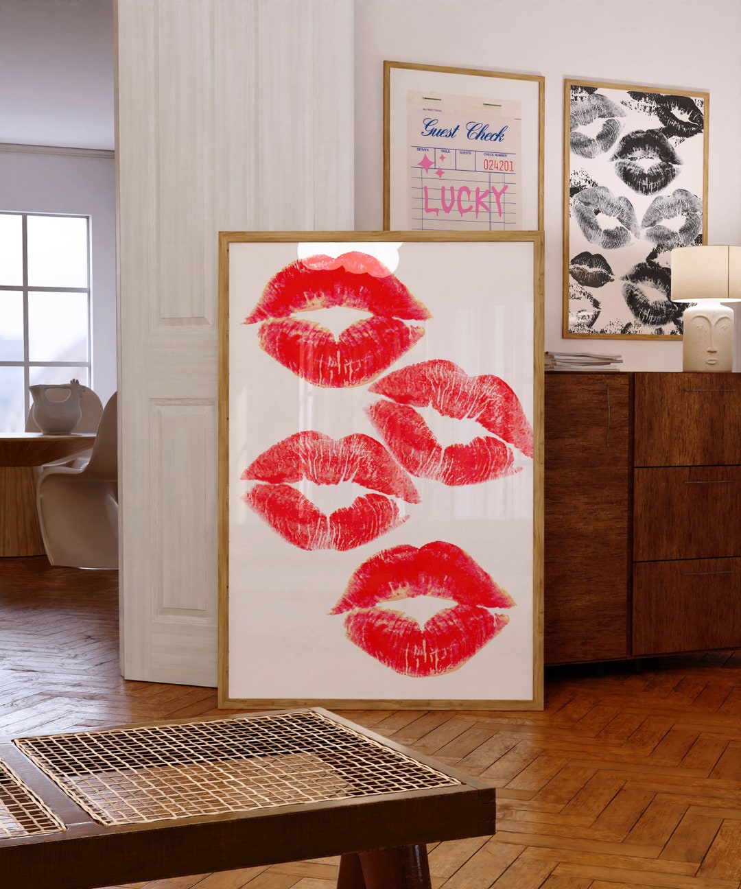Retro Kiss Poster Vintage, Retro Lips Print Wall Art Love Poster, Lips ...