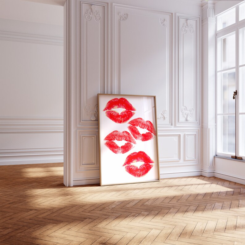 Retro Kiss Poster Vintage, Retro Lips Print Wall Art Love Poster, Lips ...