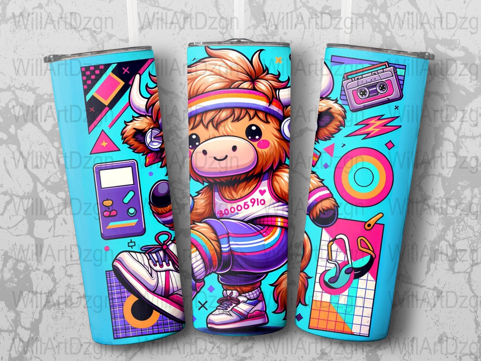 80s-90s Era Retro Design Cute Baby Highland Cow, Funny Cow Tumbler ...